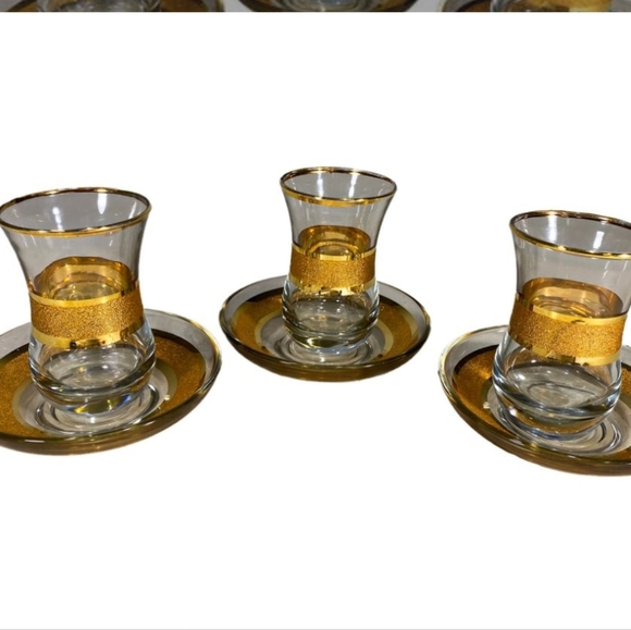 Source Unknown | Dining | Vintage Turkish Tea Glasses And Saucers Gold ...